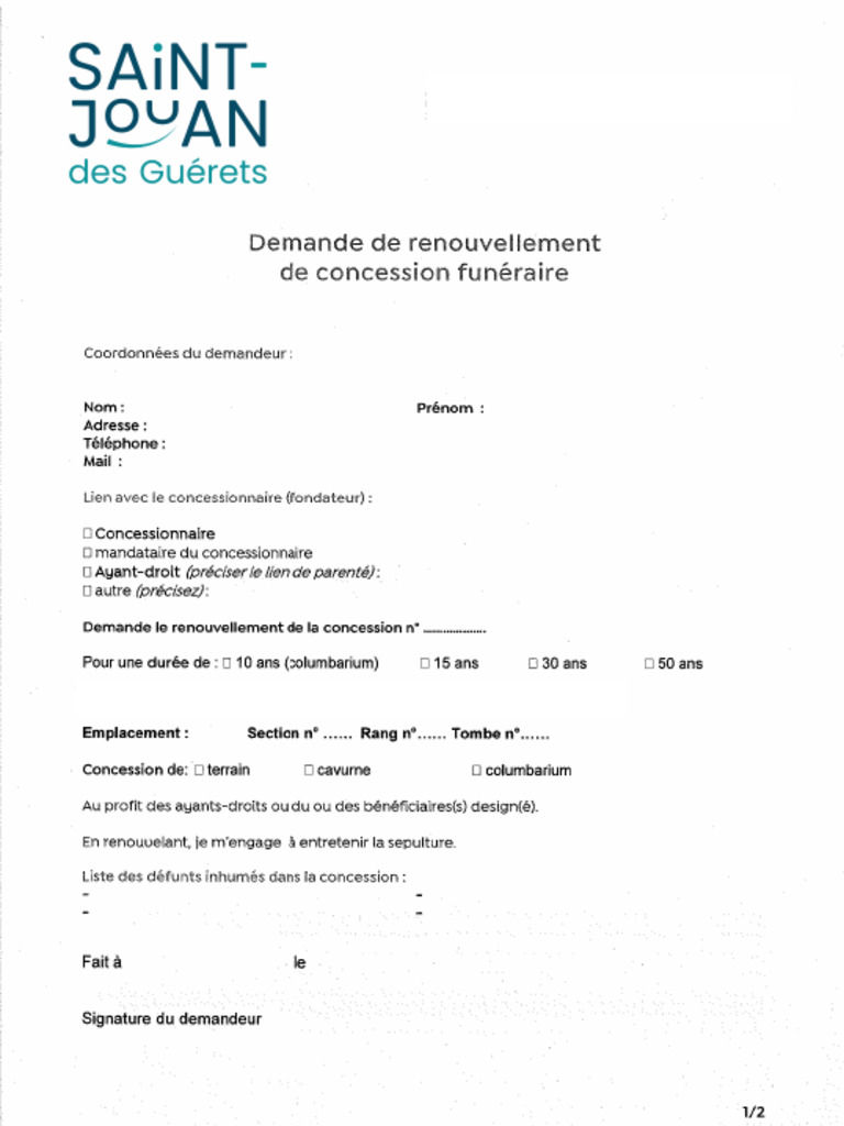 Formulaire Renouvellement Concession | PDF