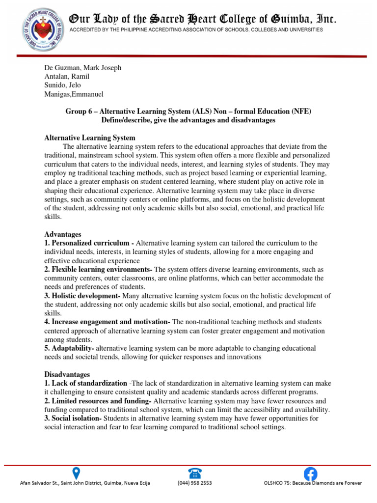 Group6 Alternative Learning Systemals and Non Formal Educationnfe | PDF ...