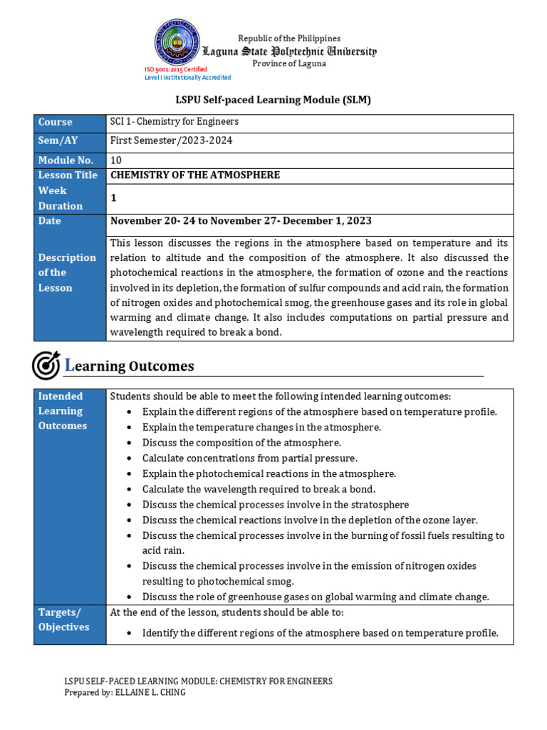 Bsece Sci1 SLM-10 | PDF | Atmosphere Of Earth | Atmosphere