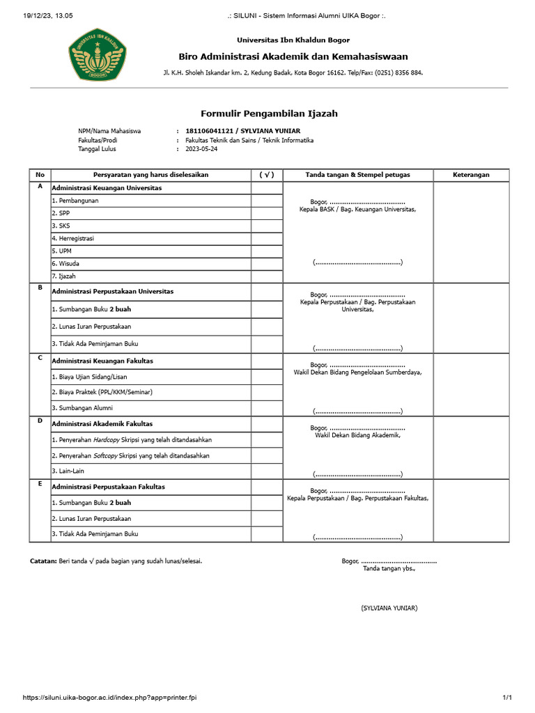 SILUNI - Sistem Informasi Alumni UIKA Bogor | PDF