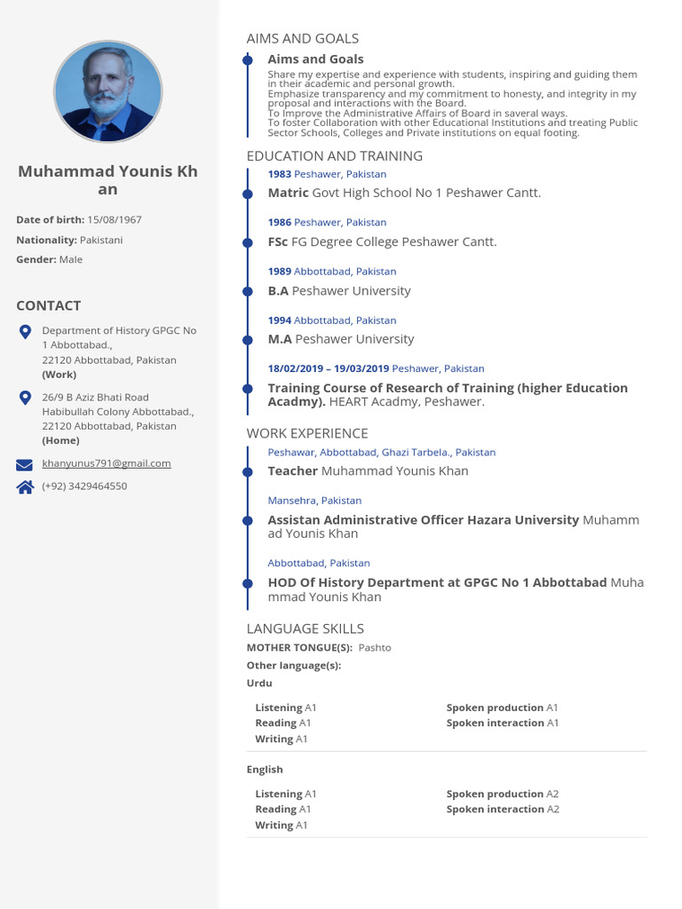 Muhammad Younis Khan's Professional Profile | PDF | Peshawar | Pakistan