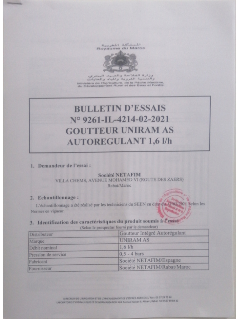Goutteur Uniram Autoregulant As 1.6 | PDF