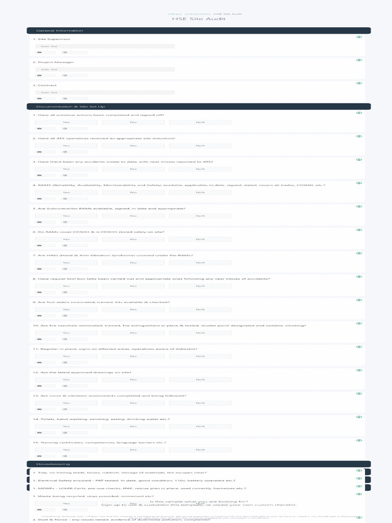 GoAudits - HSE Site Audit (Sample) | PDF