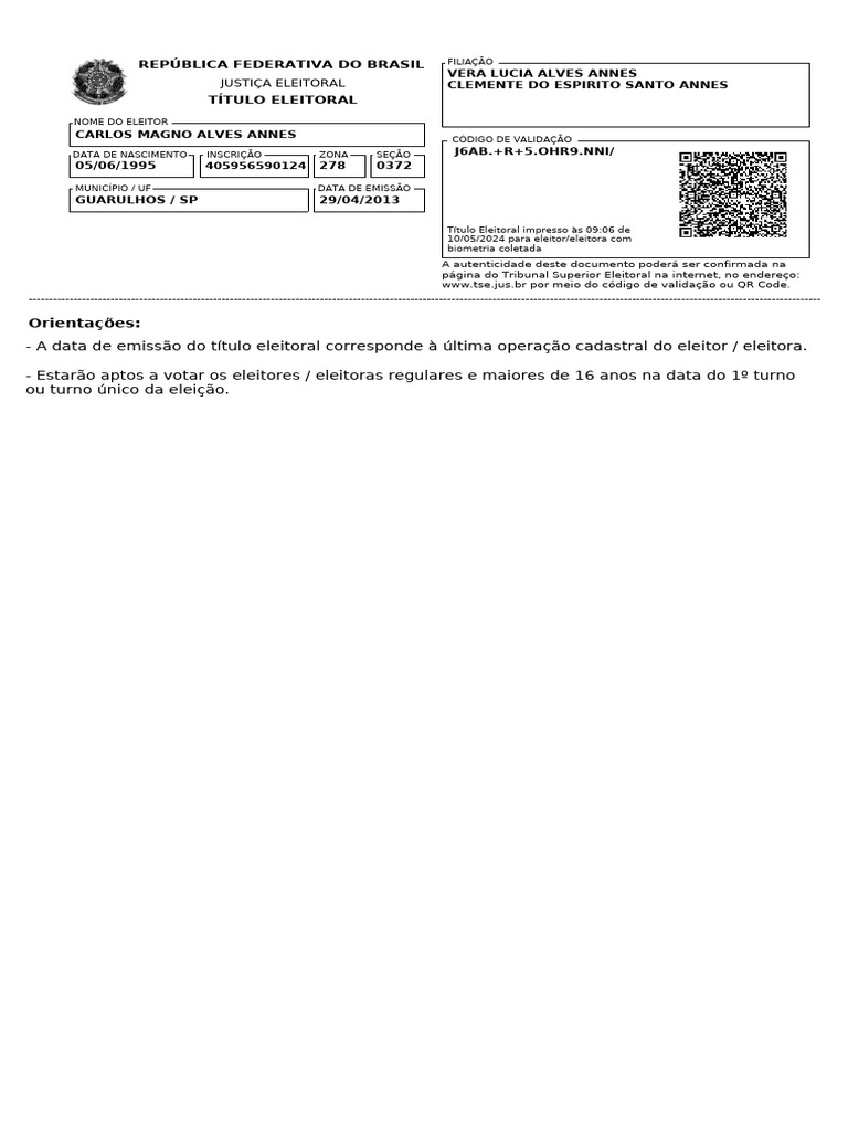 Título Eleitoral: Modelo e Impressão | PDF