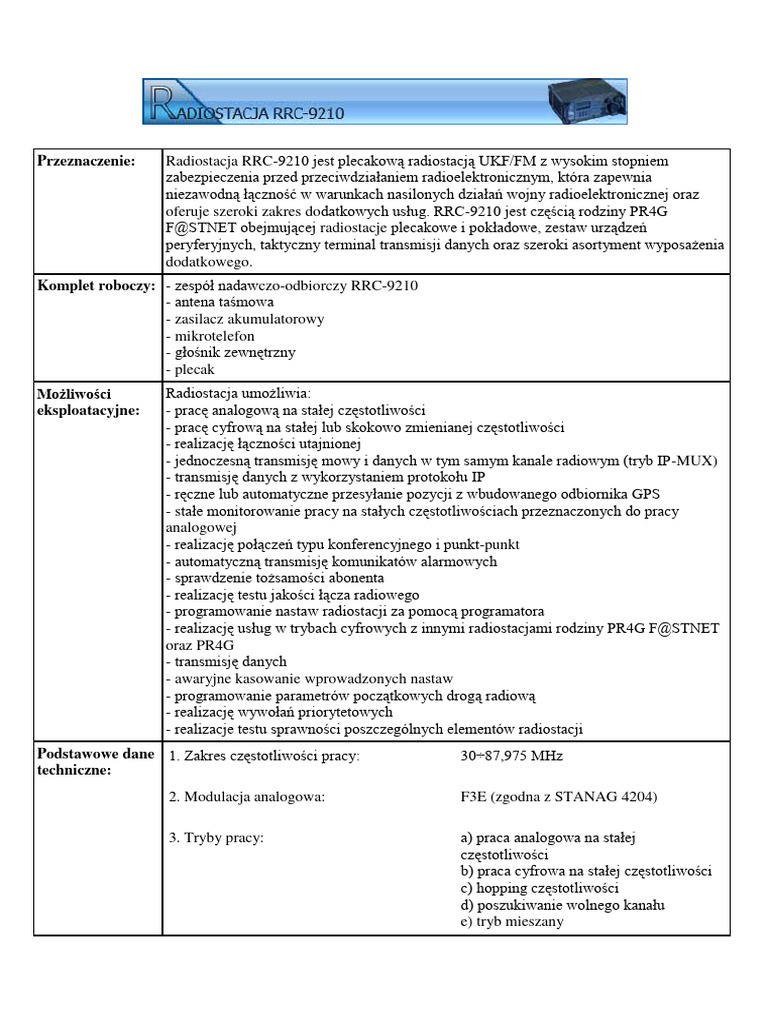 Radiostacja RRC-9210 | PDF