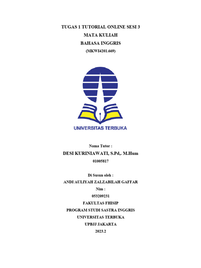Tugas 1 Tuton Bahasa Inggris Sesi 3 | PDF | Human Communication Tugas 1 Tuton Bahasa Inggris Sesi 3 | PDF | Human Communication