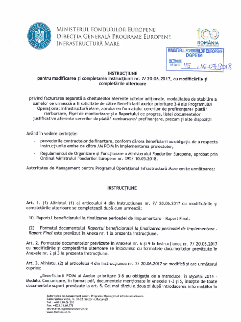 Instructiunea Nr. 15 Din 16.07.2018 | PDF