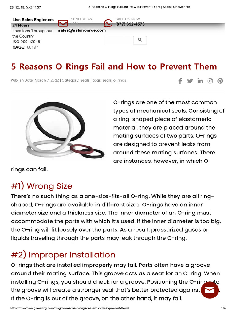 5 Reasons O-Rings Fail and How To Prevent Them - Seals - OneMonroe | PDF