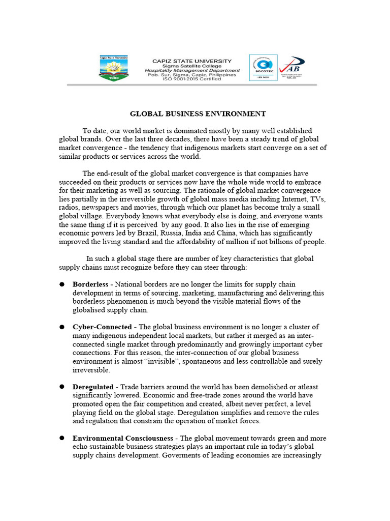 Global Business Environment | PDF | Globalization | Corporate Social ...