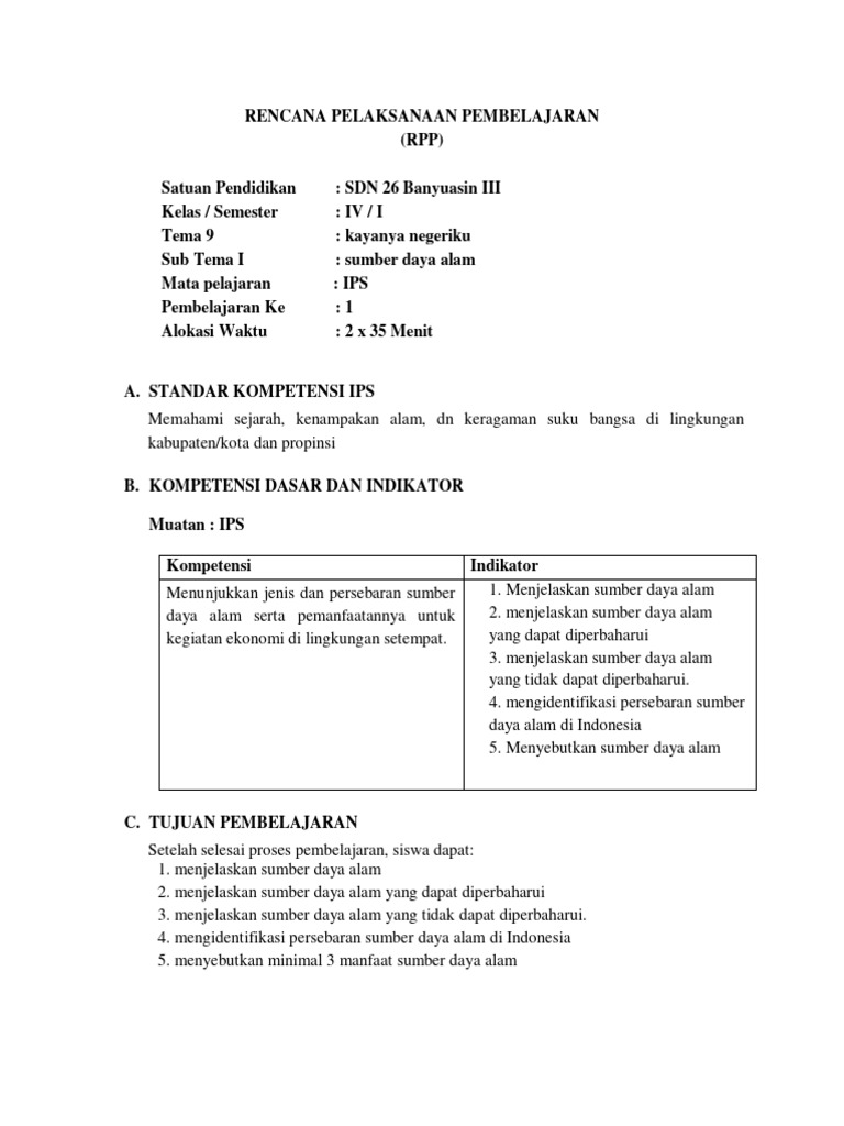 RPP IPS Kelas 4 Nada Sari | PDF | Sains & Matematika