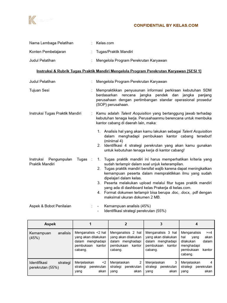 tpm-[SESI-1]-Instruksi-&-Rubrik-TPM_Kelas.com_Mengelola-Program-Perekrutan-Karyawan (1) | PDF