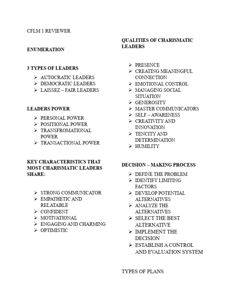 CFLM 1 Reviewer | PDF | Leadership | Transformational Leadership