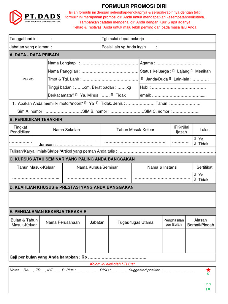 Form Data Diri (Logo Baru) | PDF