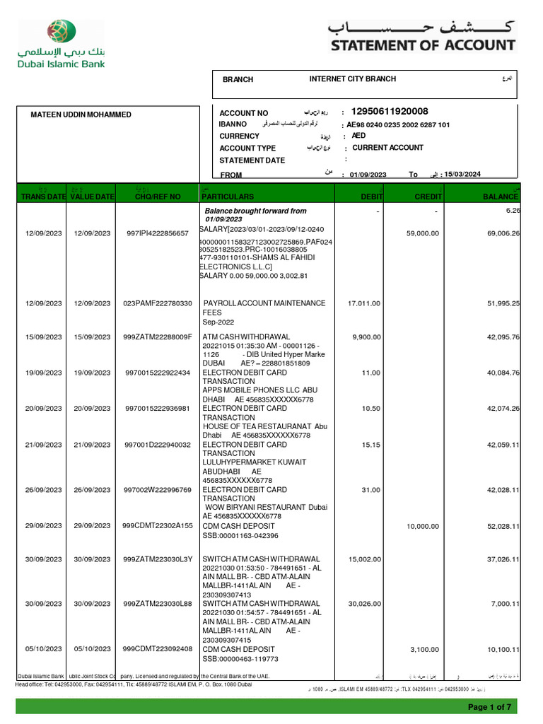 Account Statement MATEEN | PDF | Debit Card | Transaction Account