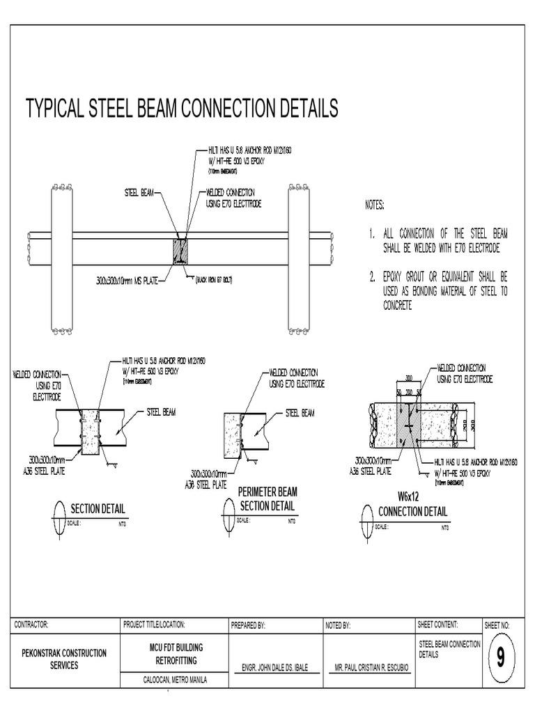 Typical Steel Beam Connection Details: Section Detail Section Detail ...