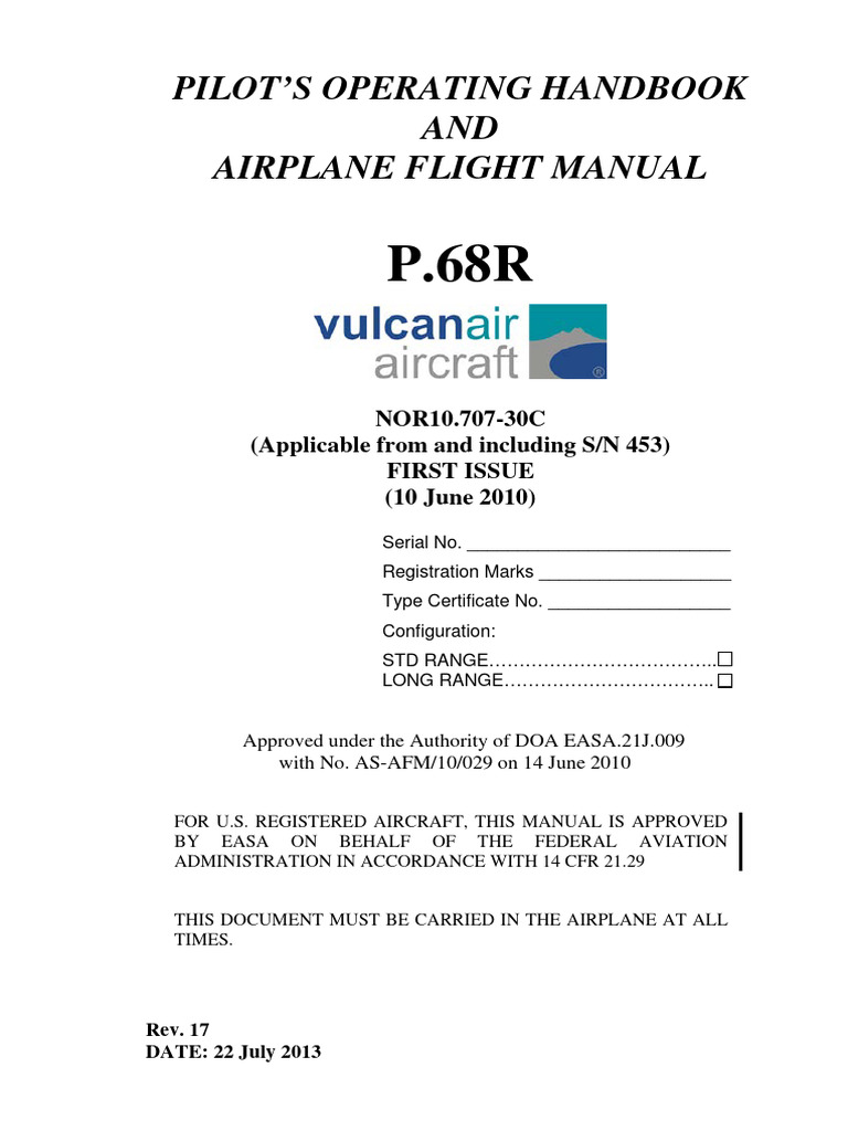 p68r Afm Nor10.707-30c Updated Rev 46 | PDF | Airspeed | Aerospace
