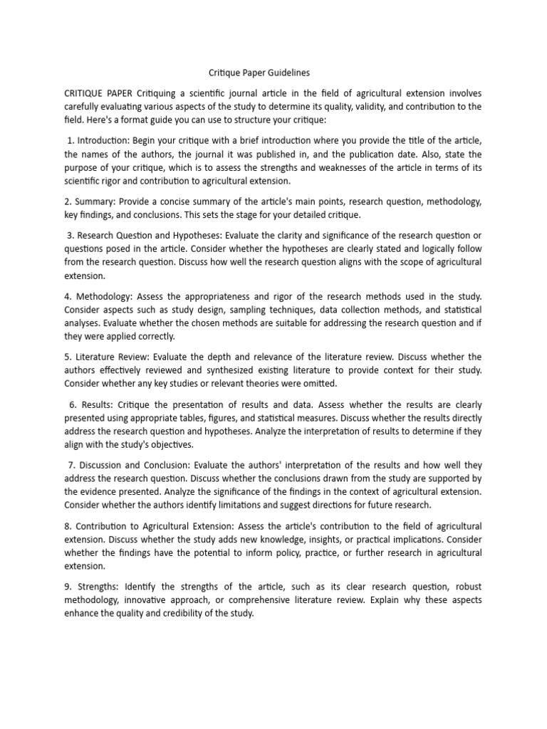 Critique Paper | PDF | Methodology | Statistics