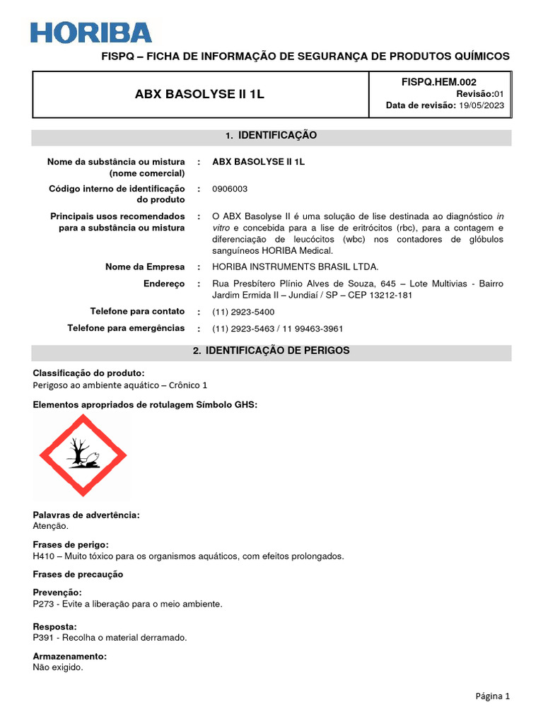 FISPQ ABX Basolyse II: Segurança Química | PDF | Embalagem e rotulagem ...