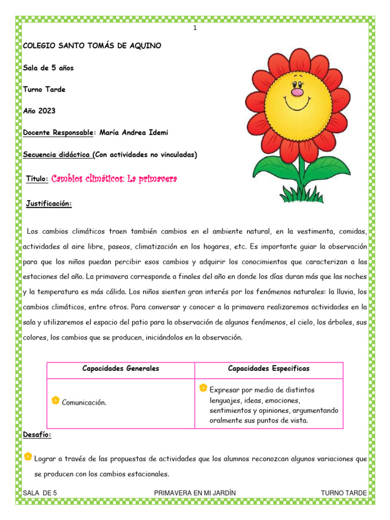 Secuencia Didactica No Vinc La Primavera ST | PDF | Temporada de primavera)