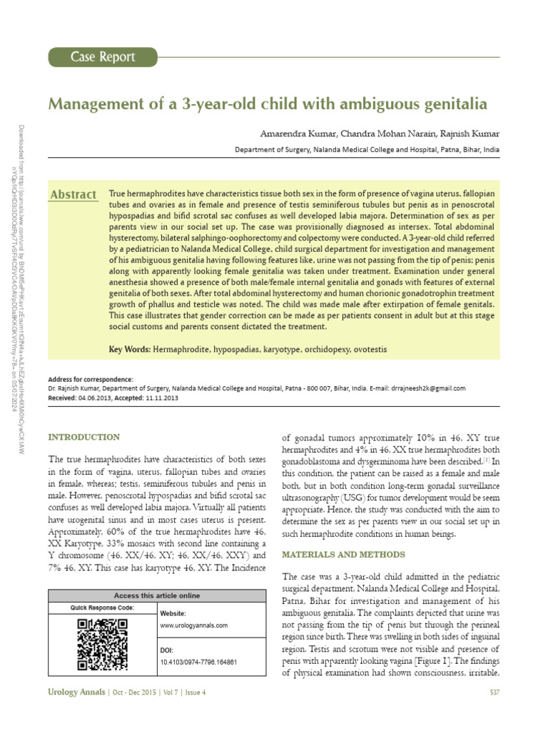 Management of A 3-Year-Old Child With Ambiguous Genitalia | PDF ...