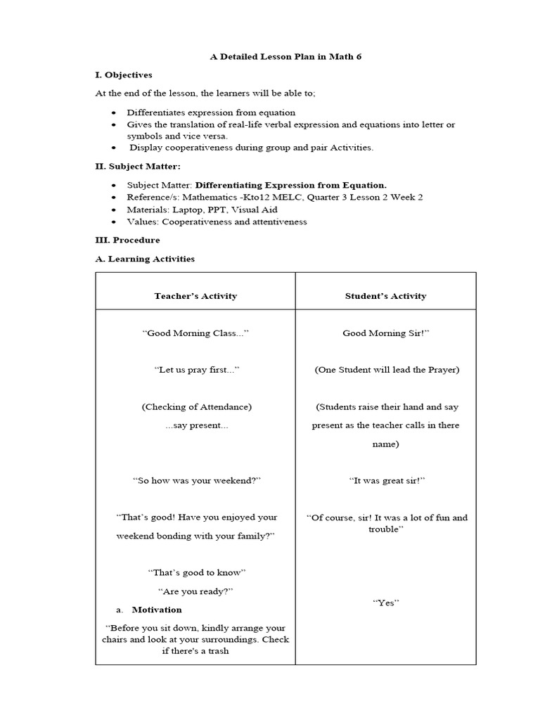 Lesson 3 DLP in Math | PDF | Variable (Mathematics) | Equations
