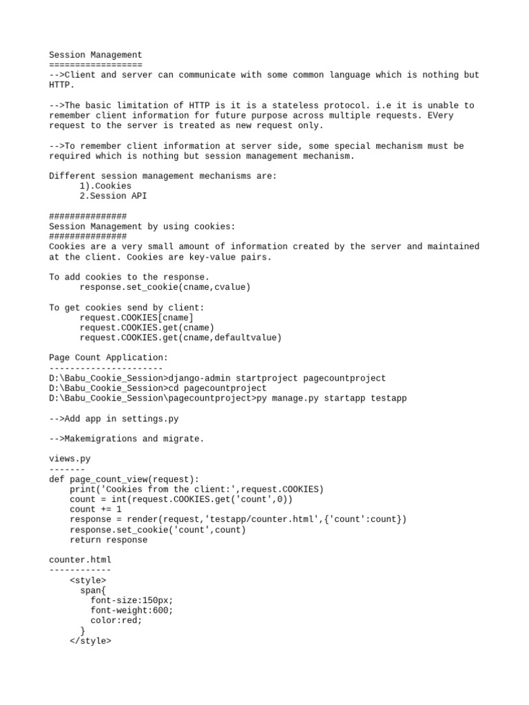 Django Cookies Session Notes | PDF | Http Cookie | Computer Engineering