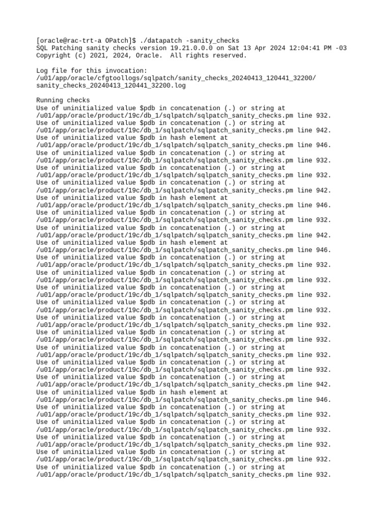 Datapatch Sanity Checks | PDF | Relational Database | Databases