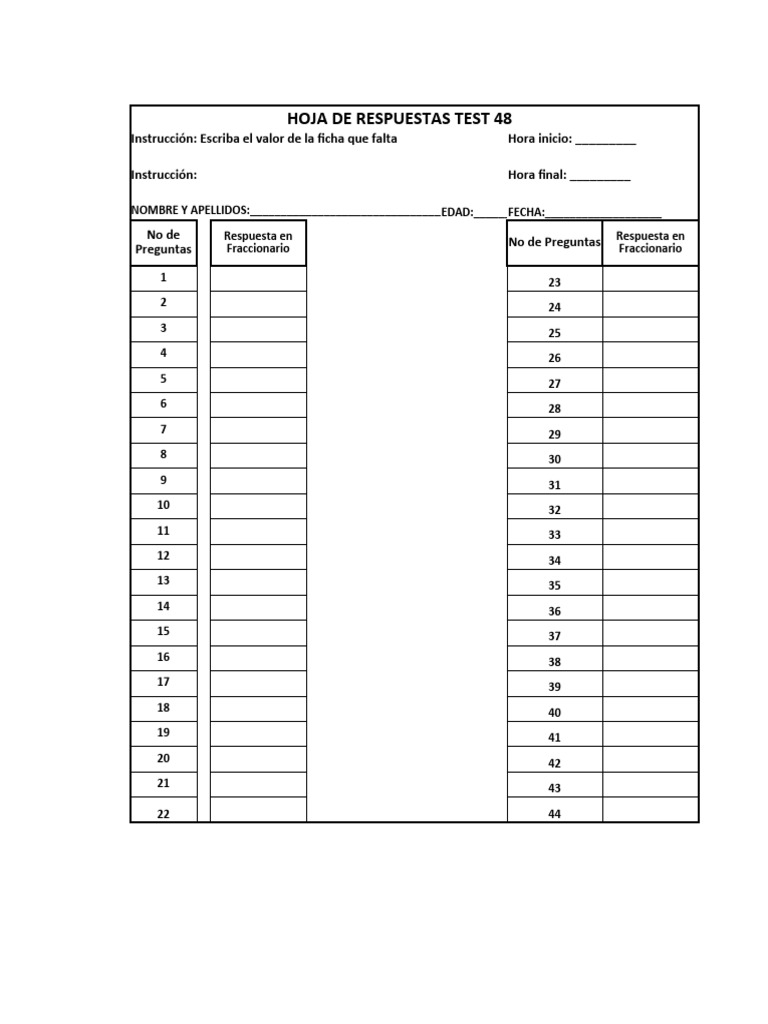 Hoja de Respuesta Test 48 - para Enviar | PDF