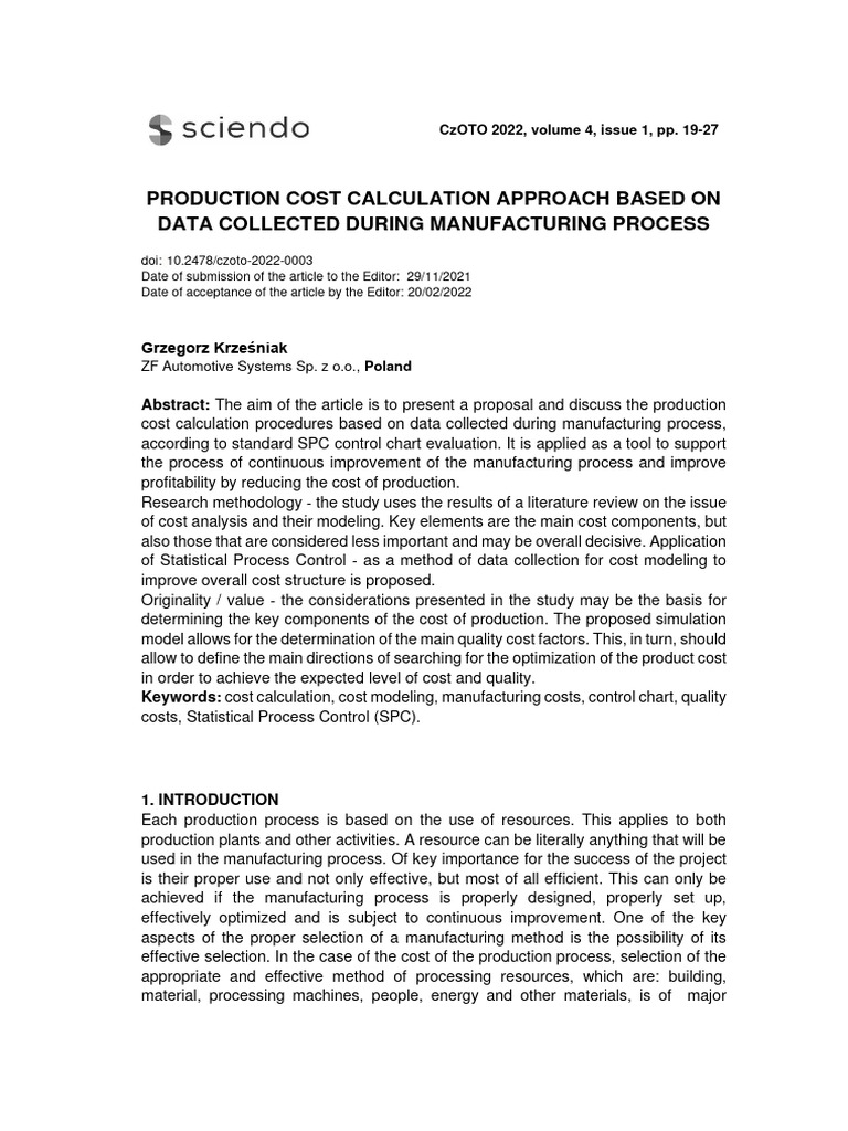 Production Cost Calculation Approac | Download Free PDF | Cost