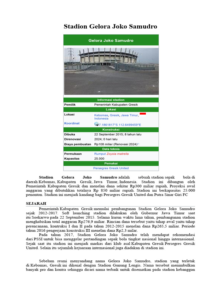 Stadion Gelora Joko Samudro | PDF