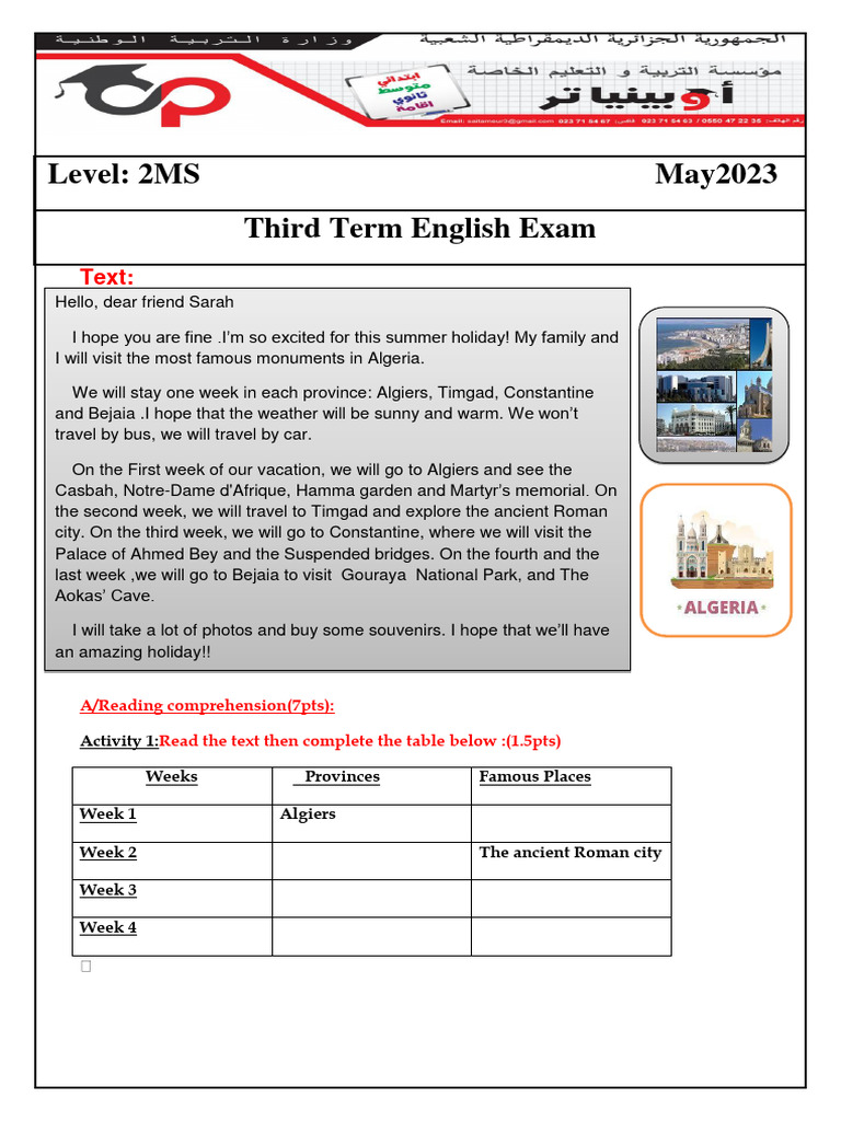 Examen Anglais 2AM | PDF | Linguistics