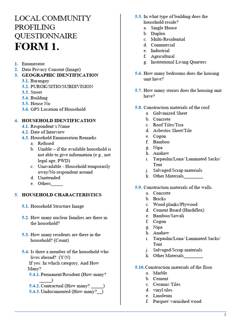 Local Community Profiling Questionnaire | Download Free PDF | Home ...