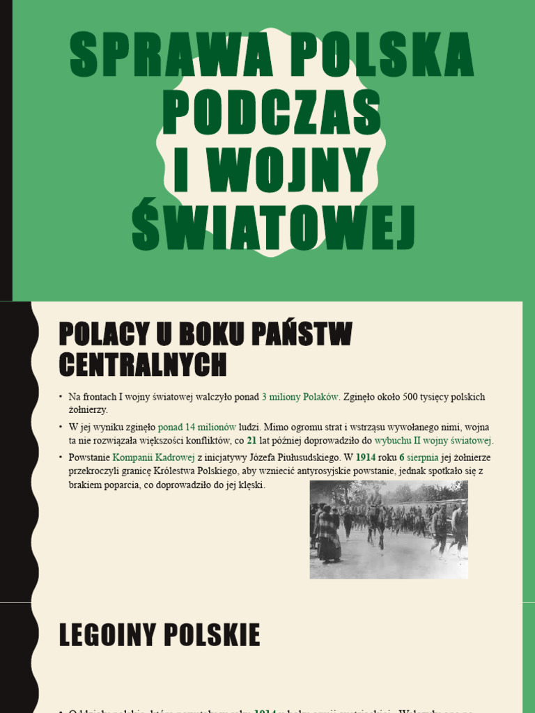 Sprawa Polska Podczas I Wojny Światowej - Prezętacja | PDF