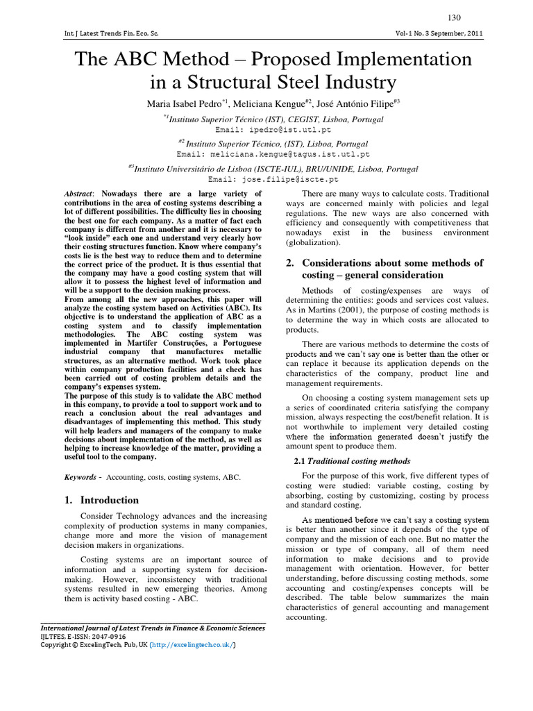 The ABC Method - Proposed Implementation in A Structural Steel Industry | Download Free PDF ...