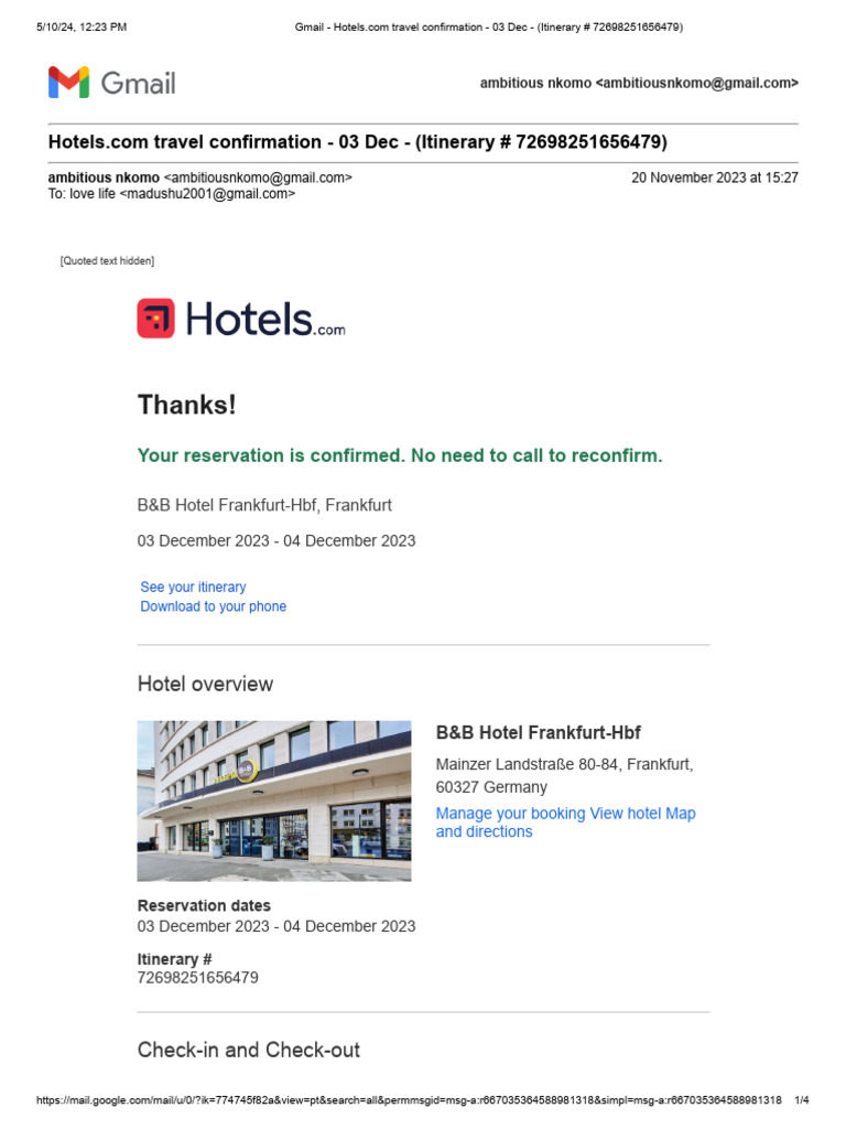 Gmail - Hotels - Com Travel Confirmation - 03 Dec - (Itinerary ...