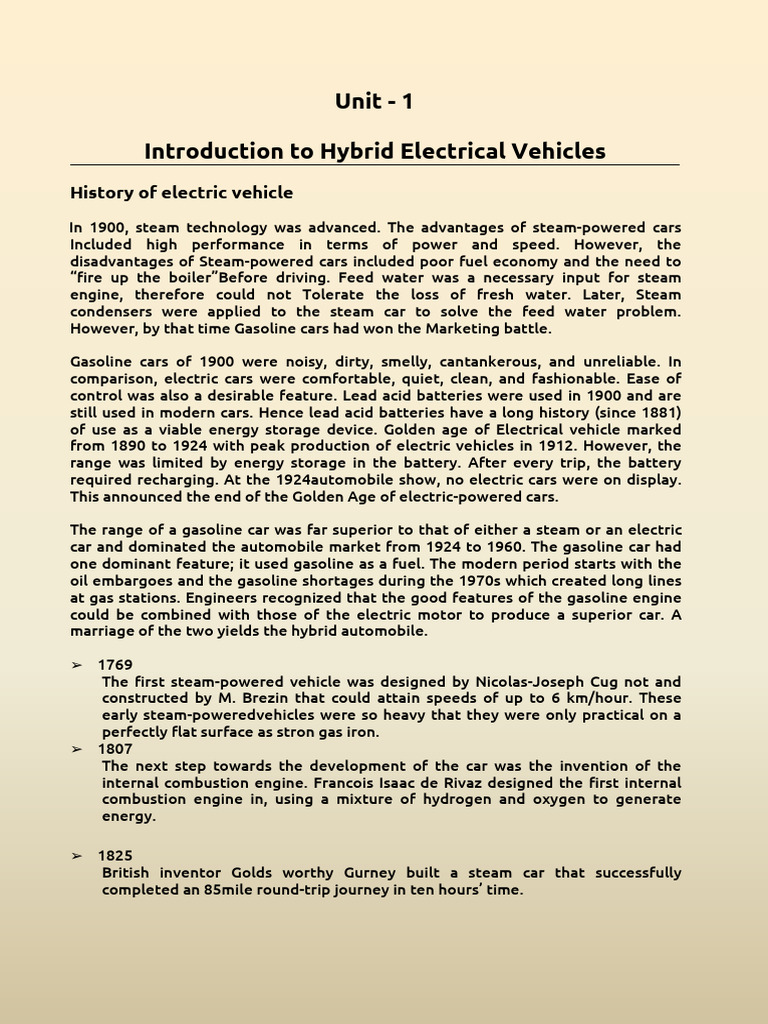 Unit 1 2 | Download Free PDF | Hybrid Electric Vehicle | Car