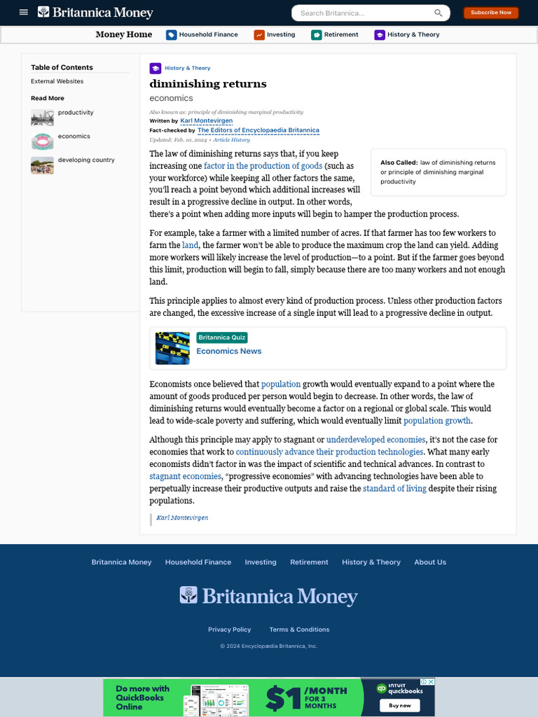 Diminishing Returns Definition & Example Britannica Money | PDF ...
