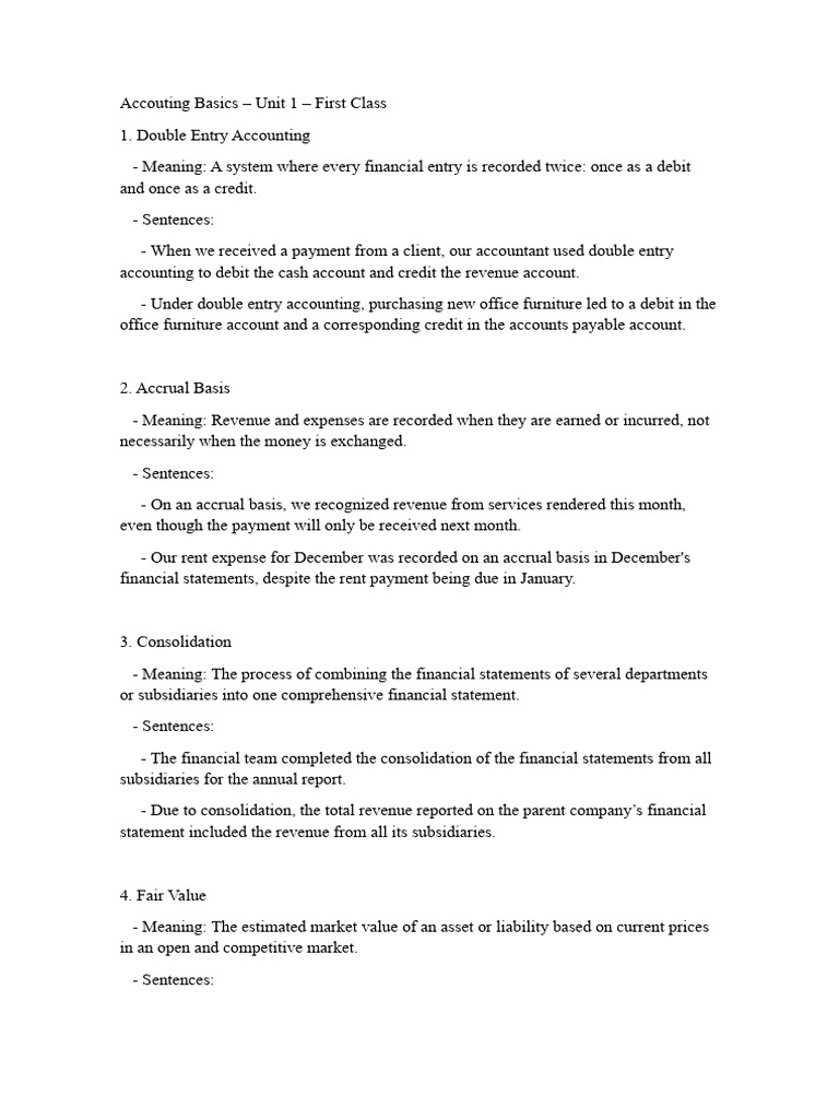 Accouting Basics - Unit 1 - First Class | PDF | Finance & Money Management
