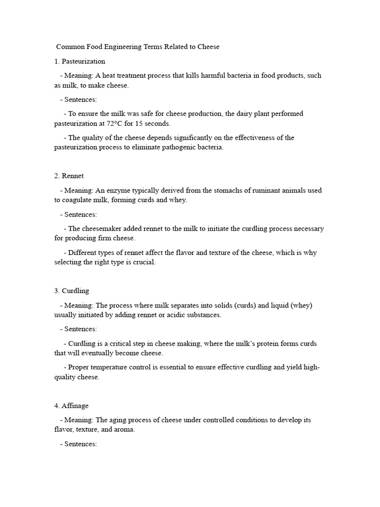 Key Cheese Engineering Terms Explained | PDF | Cheese | Cheesemaking