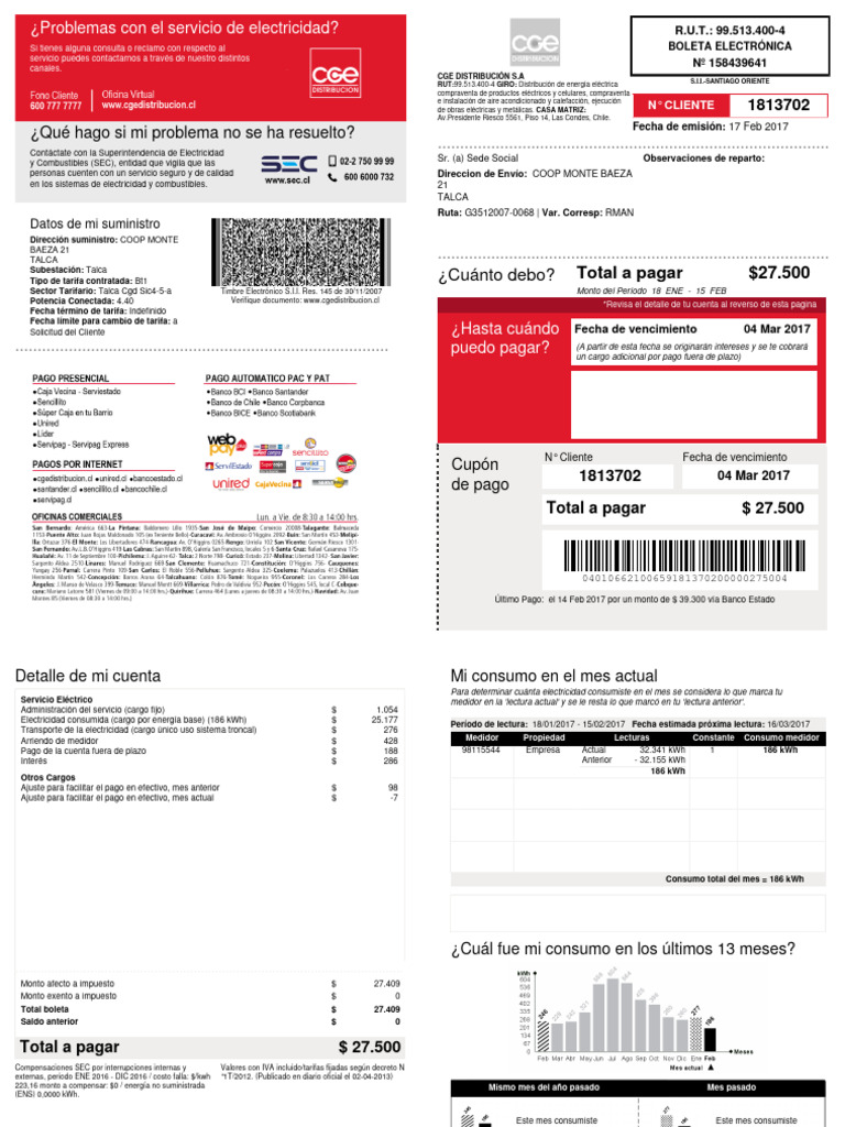 Detalle de Boleta de Luz CGE | PDF