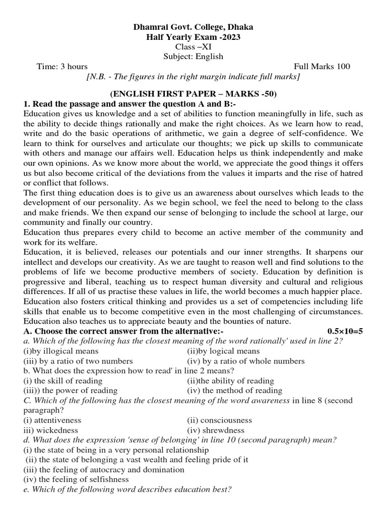 N.B. - The Figures in The Right Margin Indicate Full Marks | PDF ...
