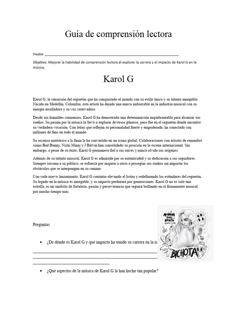Comprensión lectora: Karol G y su impacto | PDF | Musica Popular