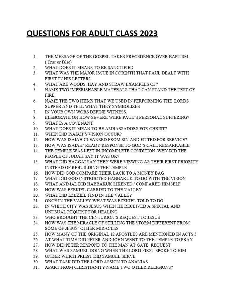 Adult Class Questions 2023 Guide | PDF | Jesus | Paul The Apostle