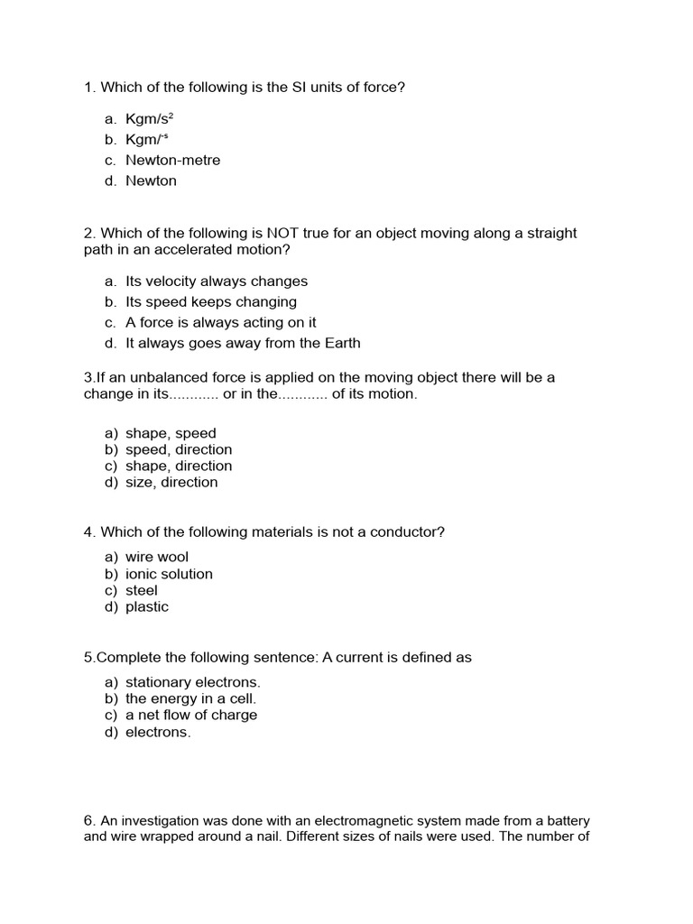 Y9 Physics MCQ | PDF