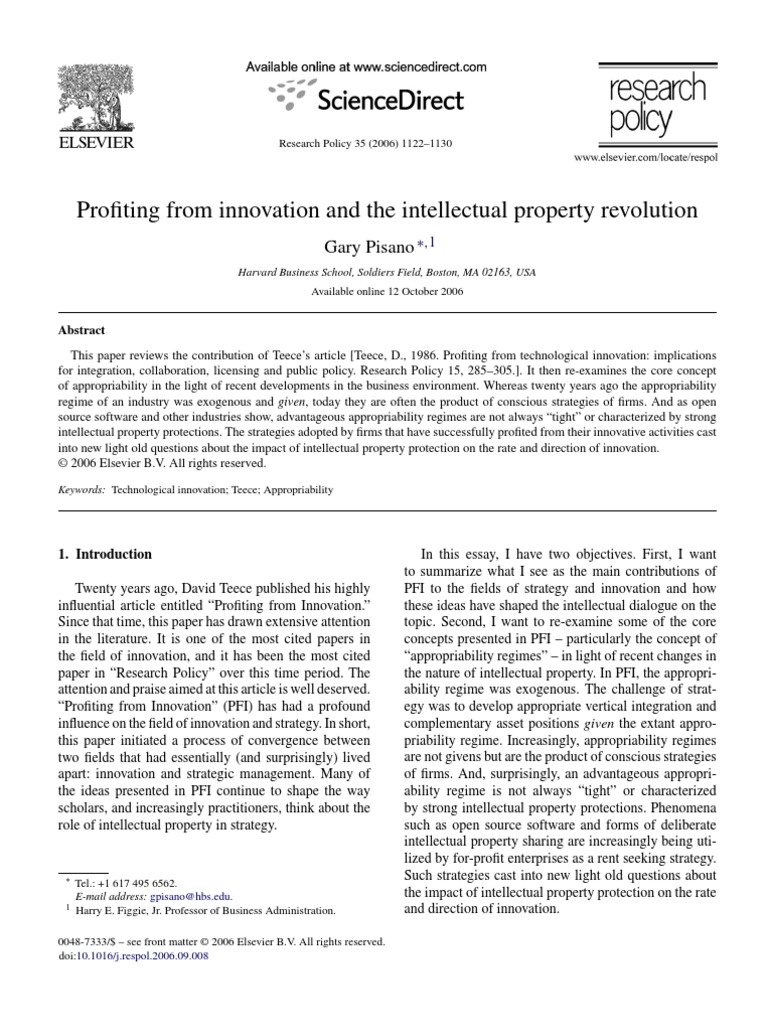 Profiting From Innovation and The Intellectual Property Revolution ...