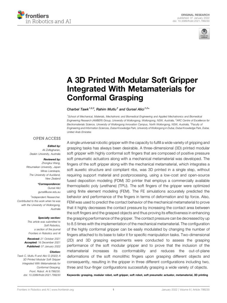 Charbel 2022 A 3d Printed Modular Soft Gripper Integrated With Metamaterials For Conformal