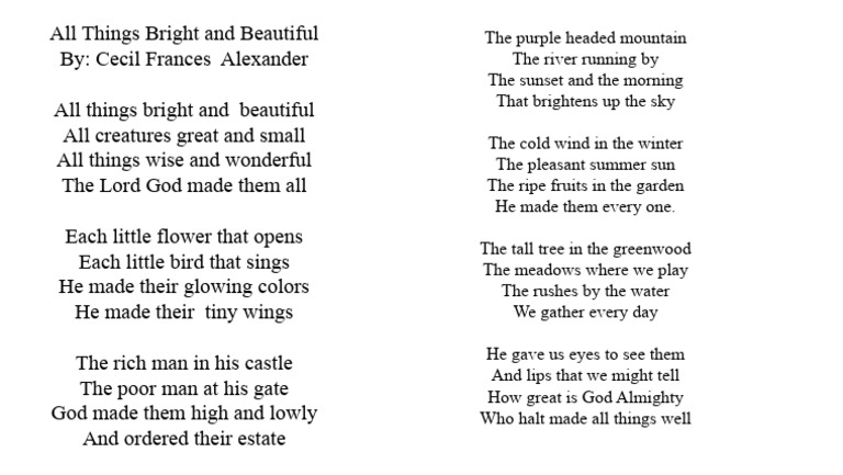 "All Things Bright and Beautiful Poem" | PDF