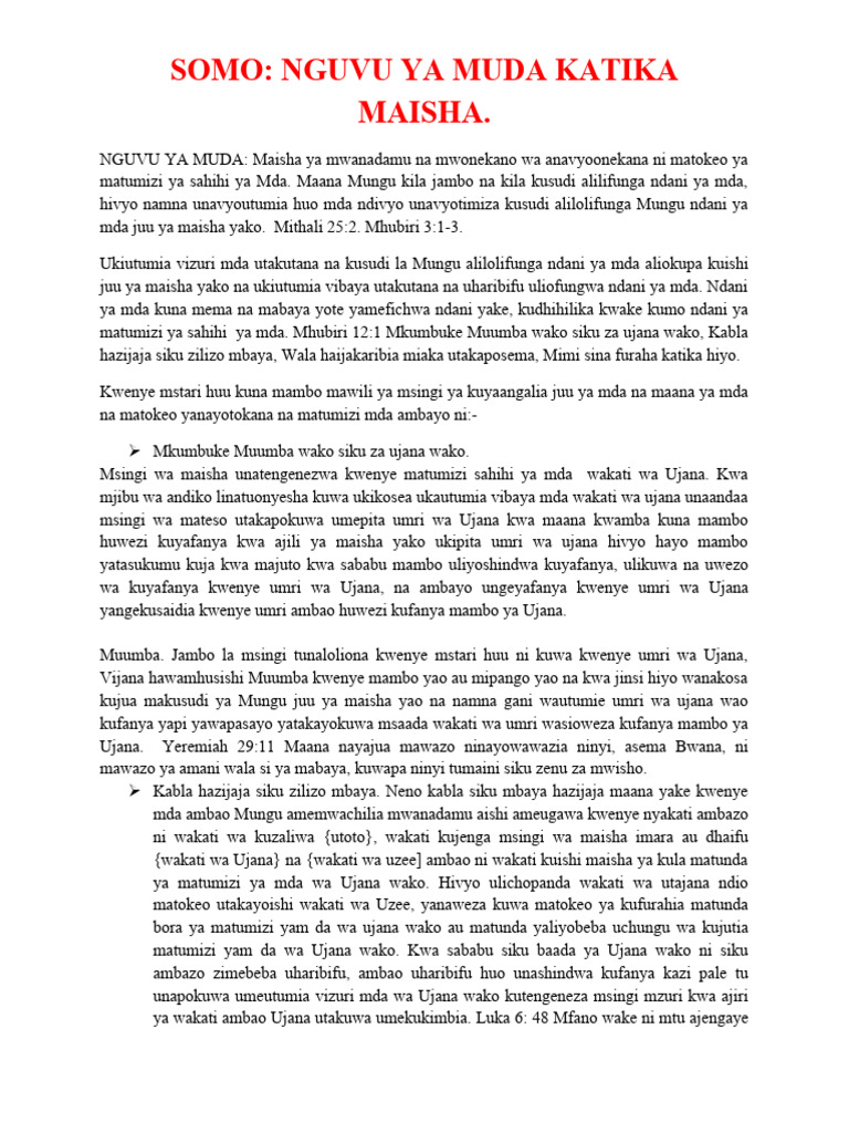 Maana Ya Muda Katika Maisha | PDF