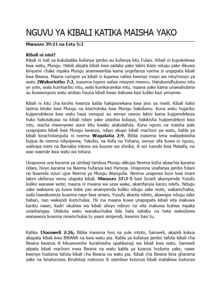 Nguvu Ya Kibali Katika Maisha | PDF