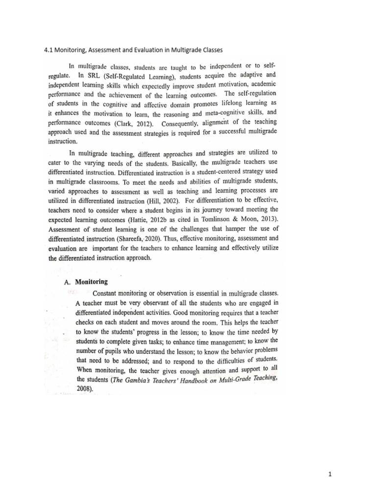 4.1 Monitoring, Assessment and Evaluation in Multigrade Classes | PDF